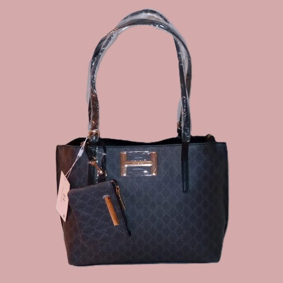 H by Halston | Bags | H Halston Monogram Satchel And Wristlet Set Style ...